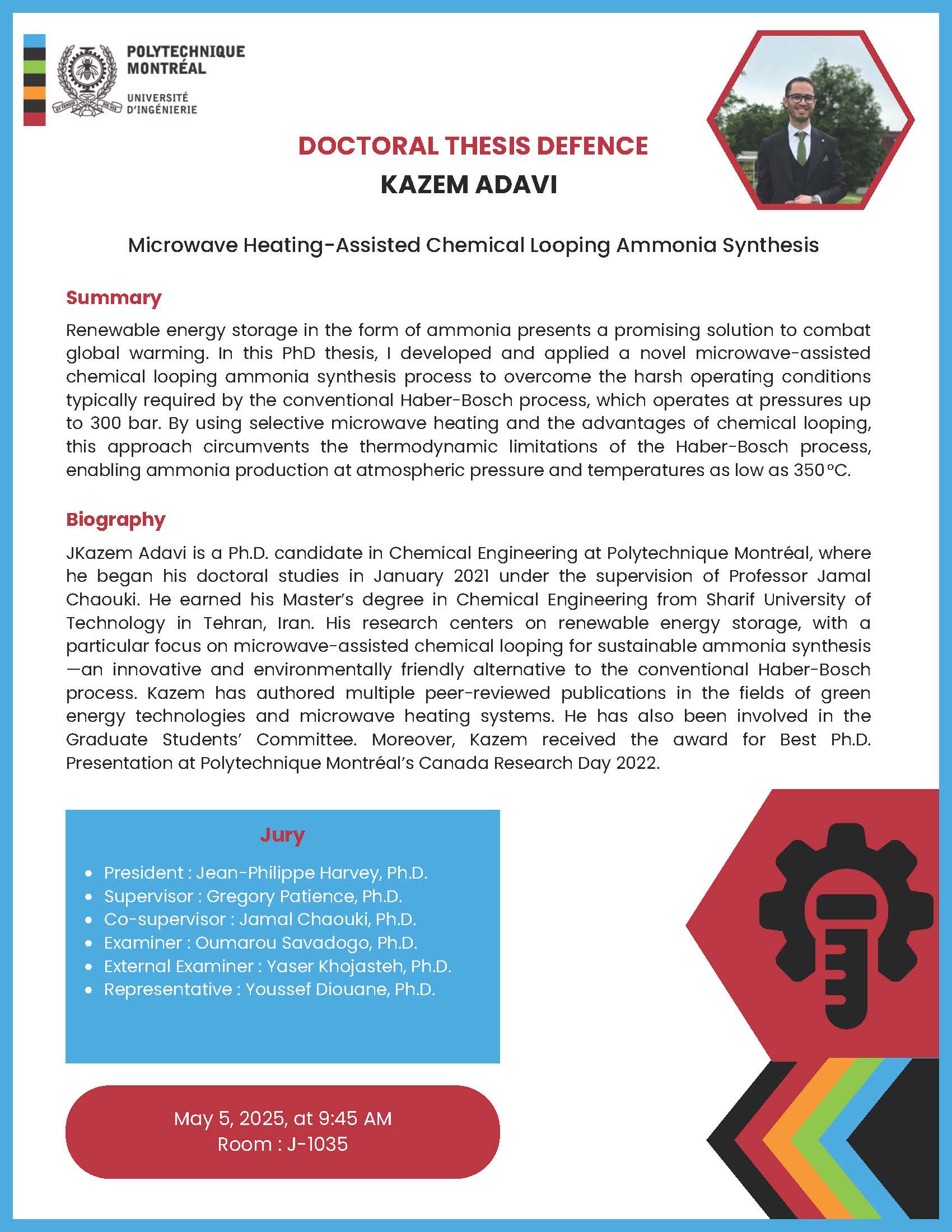 Soutenance de thèse de doctorat - Kazem Adavi - Génie chimique